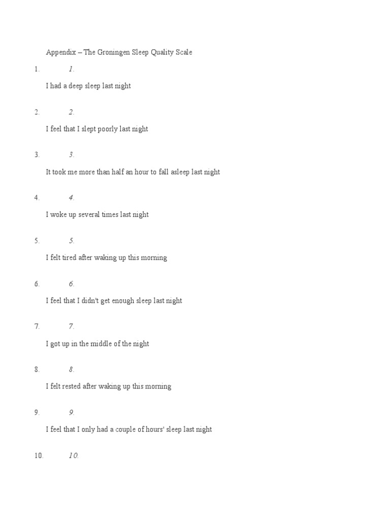 Appendix Groningen Sleep Quality Scale | PDF