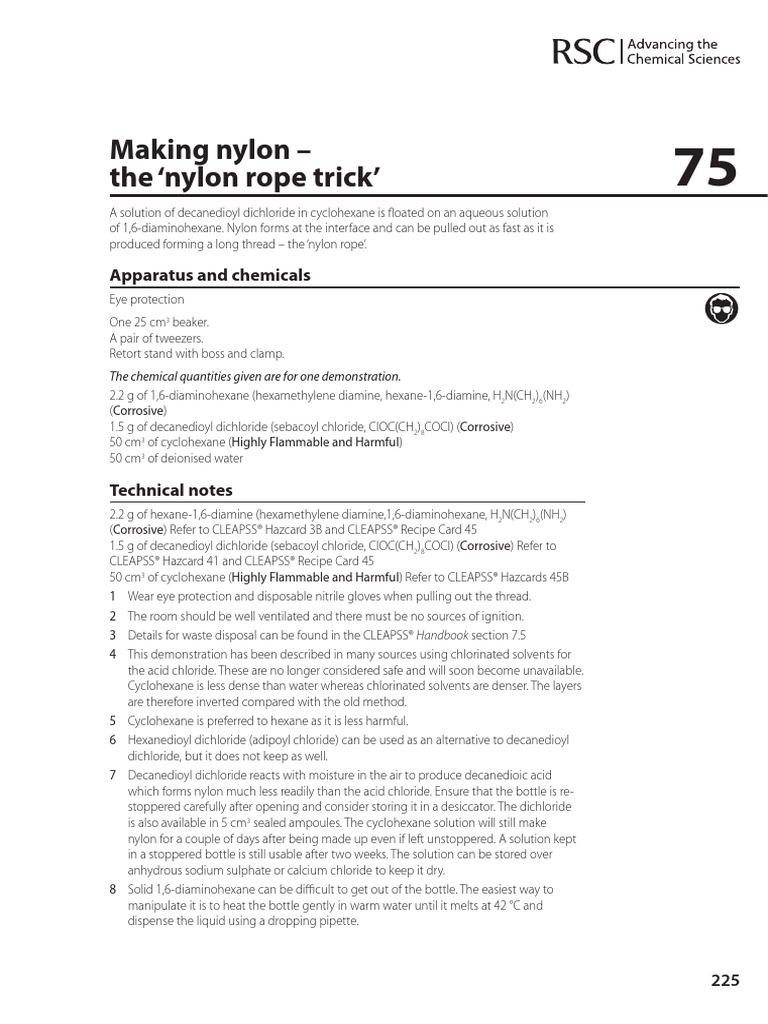 CFNS Experiment 75 - Making Nylon - The Nylon Rope Trick | PDF | Nylon ...