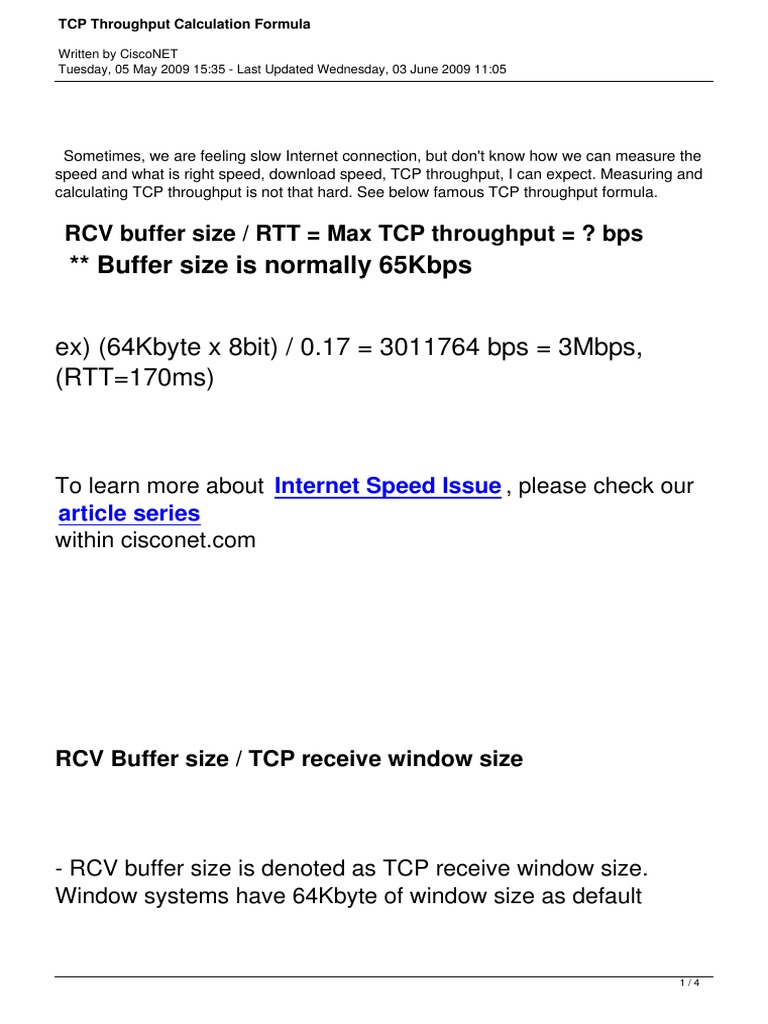 Tcp Throughput Calculation Formula | Transmission Control Protocol ...