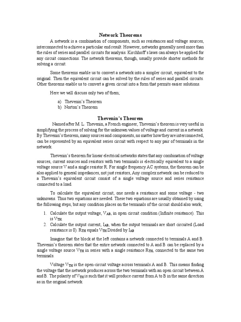 Network Theorem | PDF | Series And Parallel Circuits | Electrical Network