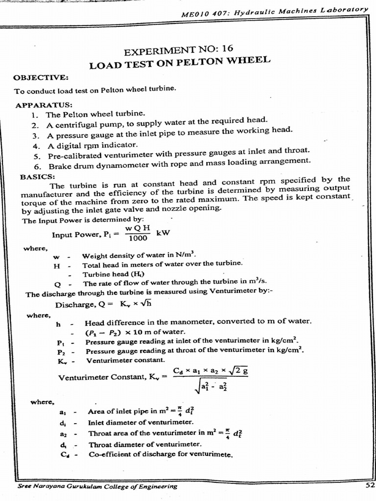 Pelton Wheel Load Test | PDF