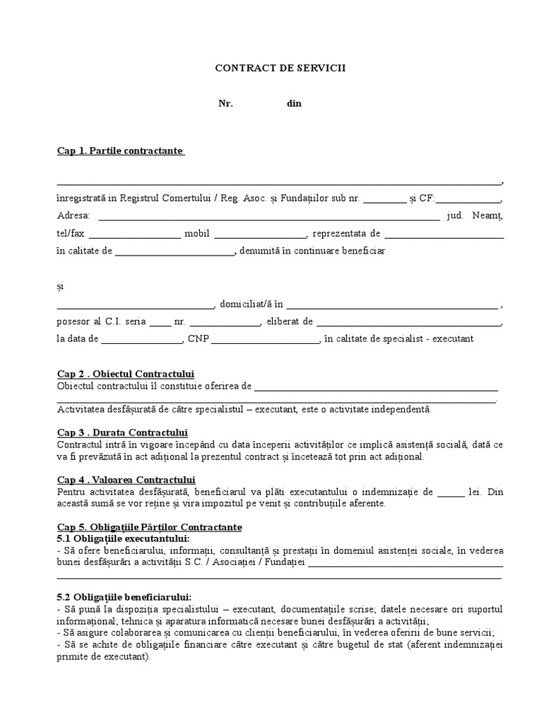 CONTRACT PRESTARI SERVICII - Conventie Civila Servicii Sociale | PDF