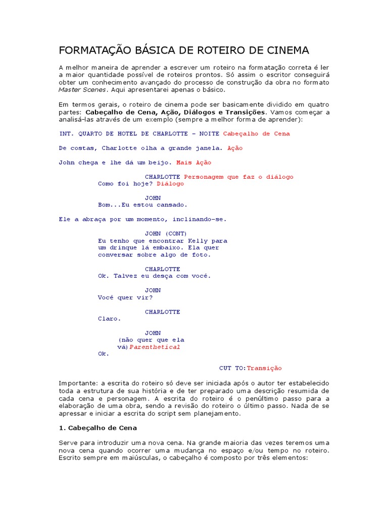 Formatação Básica de Roteiro de Cinema | Roteiro | Tempo