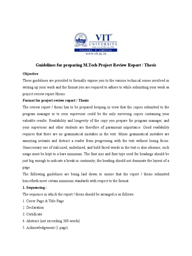 M.tech Thesis and Review Report Guidelines | PDF | Thesis | Times New Roman