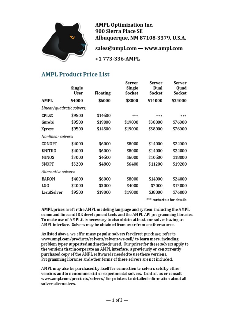 AMPL Software and Solver Pricing | PDF | License | Application ...