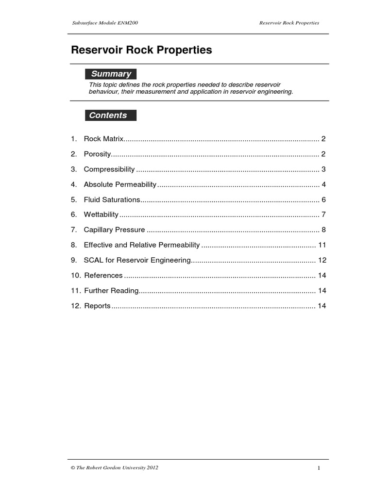 ENM200 Reservoir Rock Properties - Notes | PDF | Permeability (Earth ...