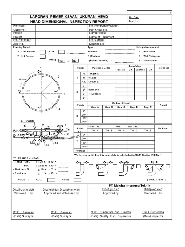 Laporan Pemeriksaan Ukuran Head Head Dimensional Inspection Report | PDF