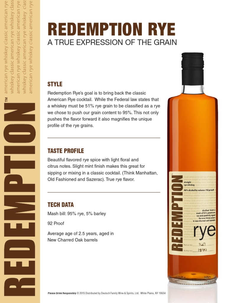Redemption Rye Tech Sheets | PDF | Whisky | Fermented Drinks