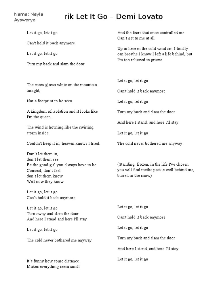 Lirik Let It Go - Demi Lovato | PDF | Art | Poetry
