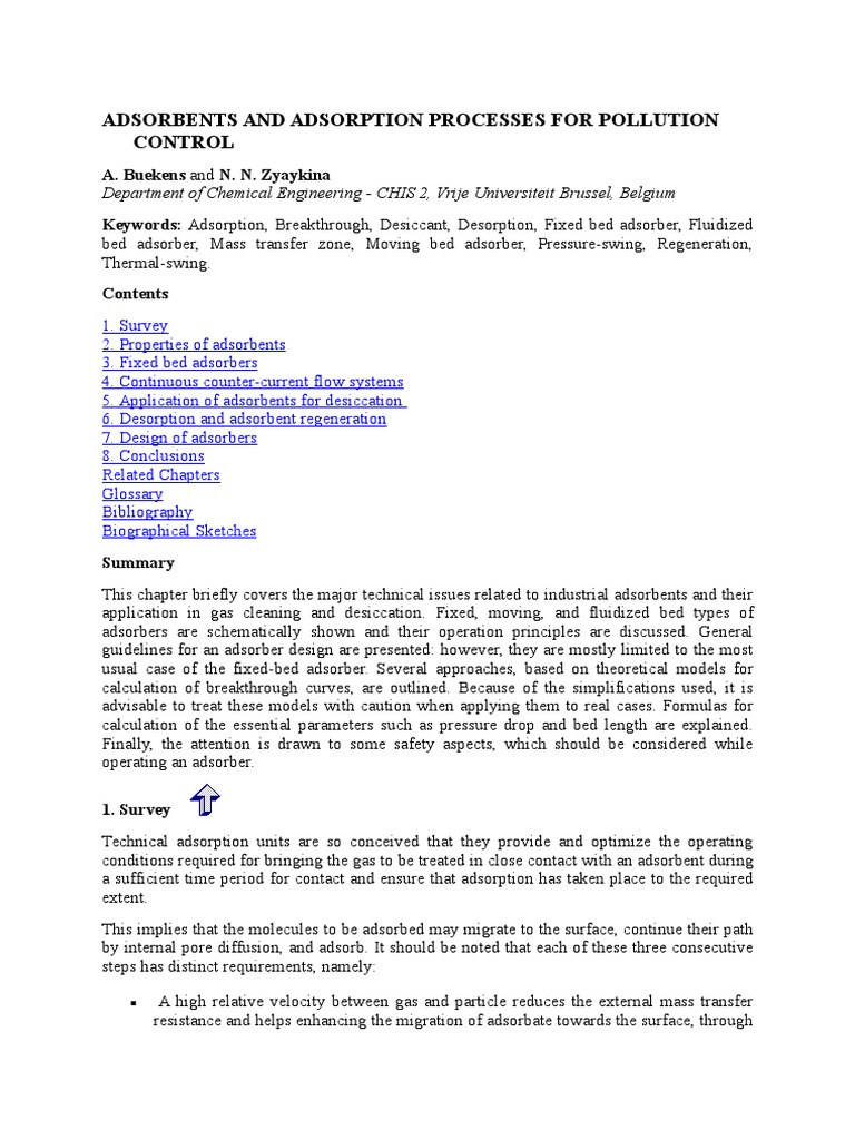 Adsorbents and Adsorption Processes For Pollution Control | PDF ...