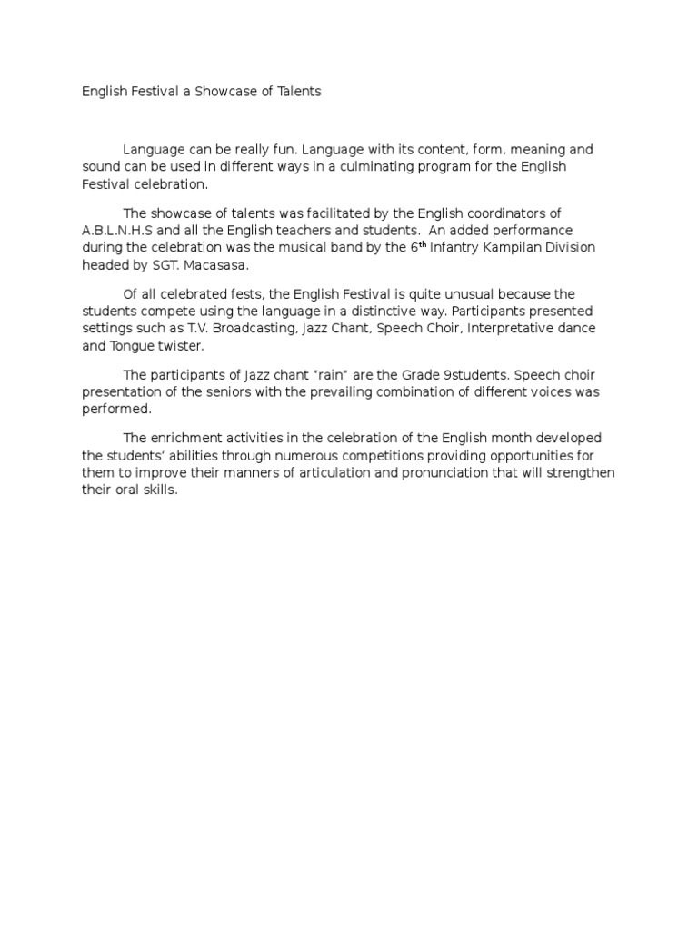 English Fest: Student Talent Showcase | PDF