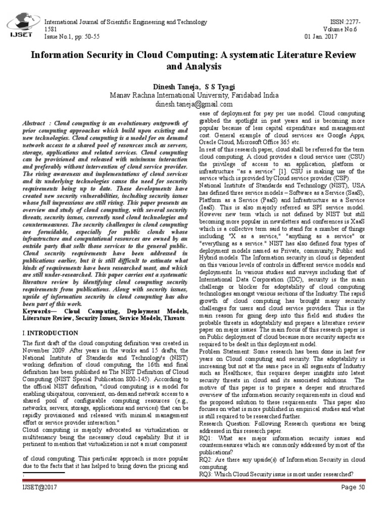 Information Security in Cloud Computing: A Systematic Literature Review ... Information Security in Cloud Computing: A Systematic Literature Review ...
