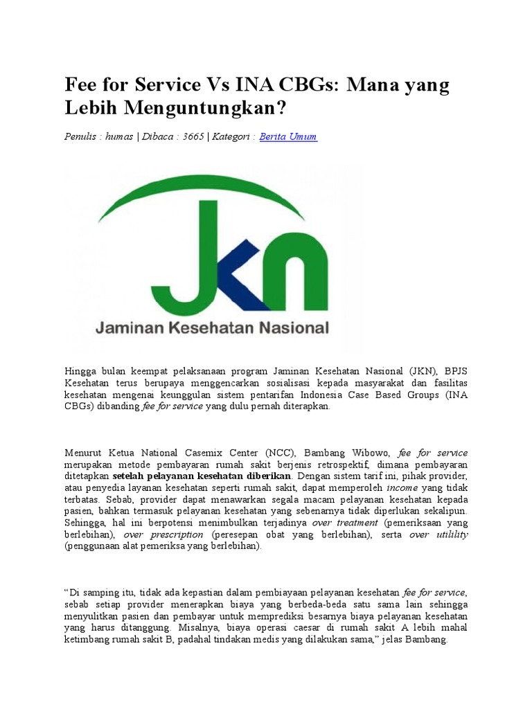 Fee For Service Vs INA CBGs | PDF | Pengelolaan Keuangan & Uang ...