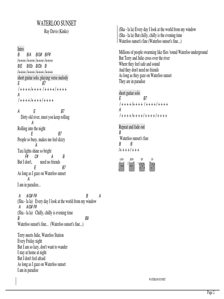 Waterloo Sunset - Kinks, The - CL4 | PDF | Rock Songs | Song Recordings