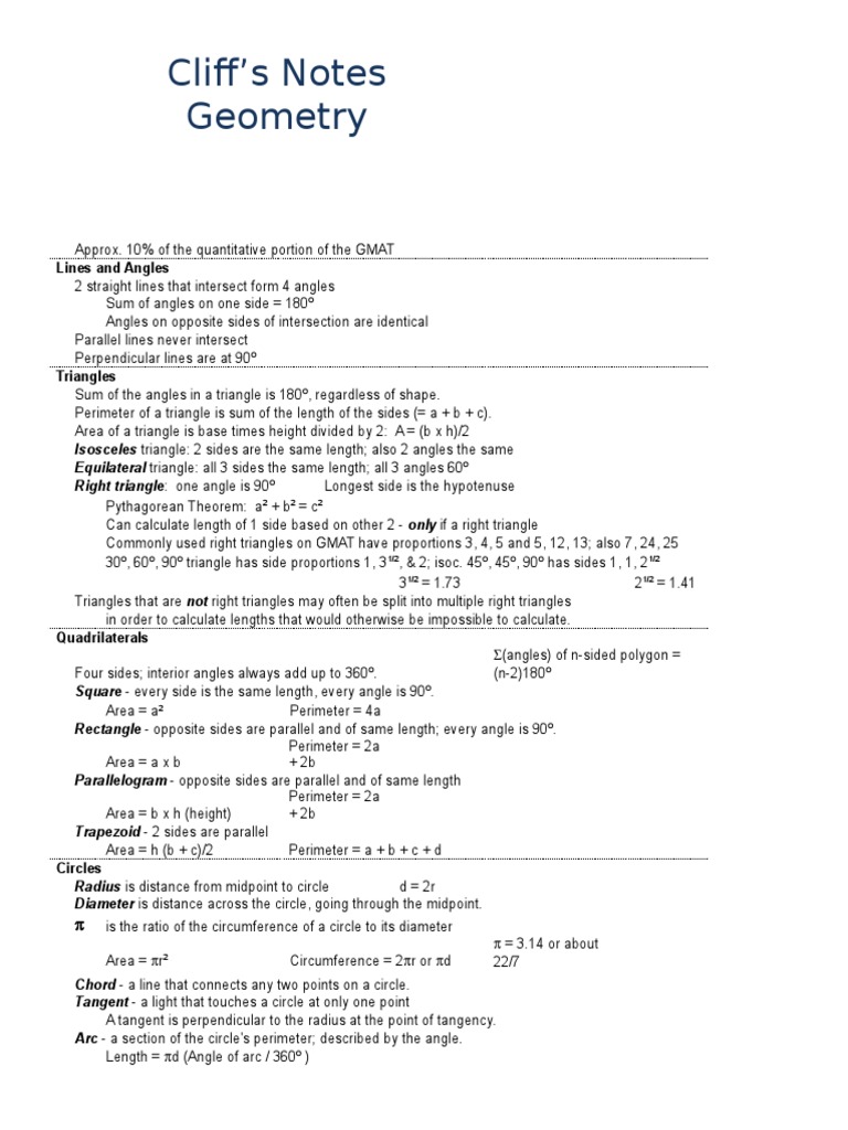 Cliff S Notes Geometry | PDF | Triangle | Circle