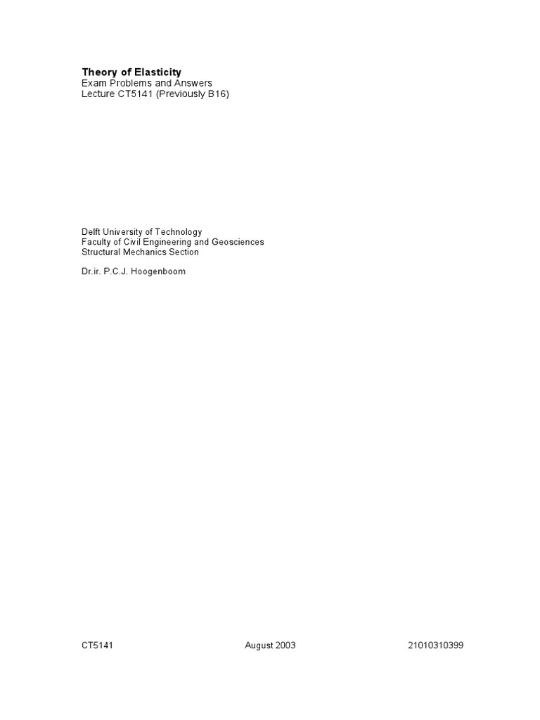 Theory of Elasticity Exam Problems and Answers PDF | PDF | Bending ...
