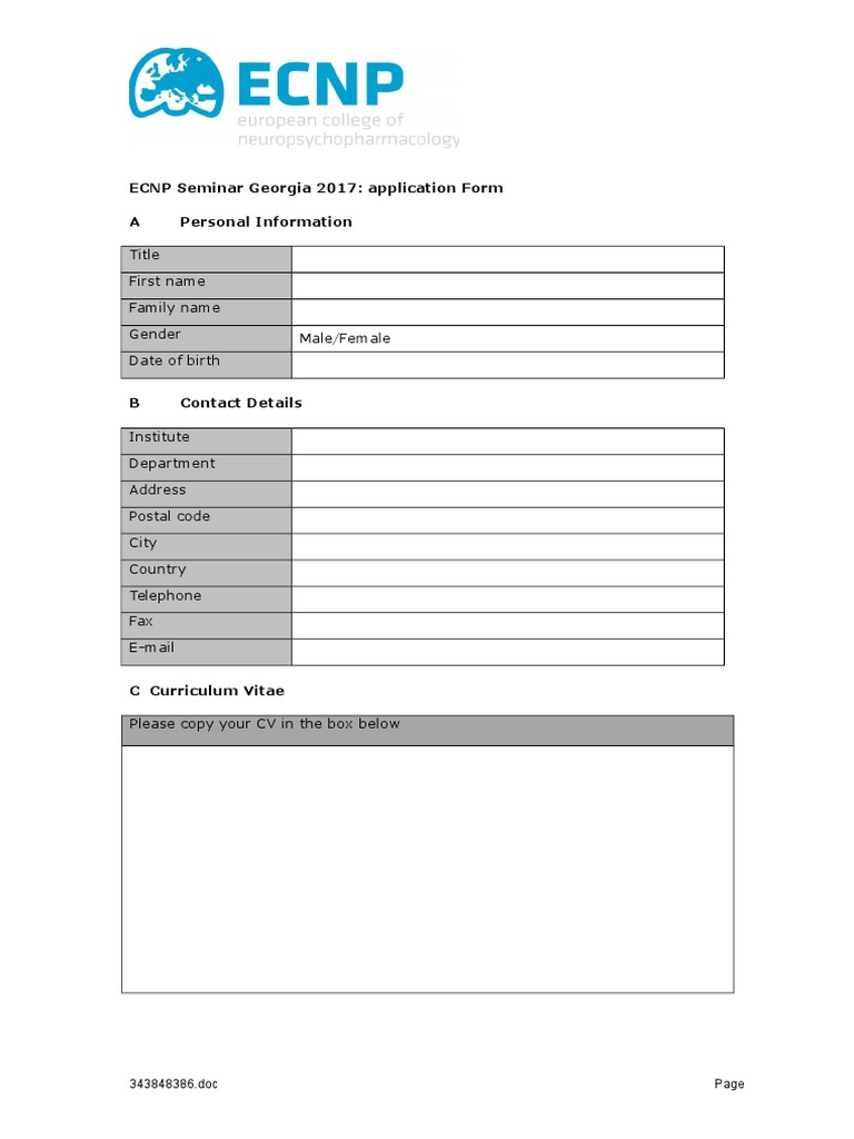 ECNP Seminar Georgia 2017 Application Form | PDF
