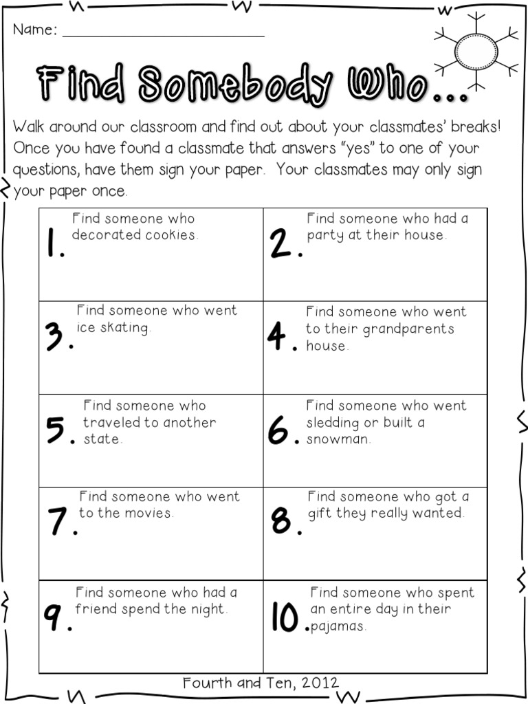 Find Someone Who Winter Break | PDF