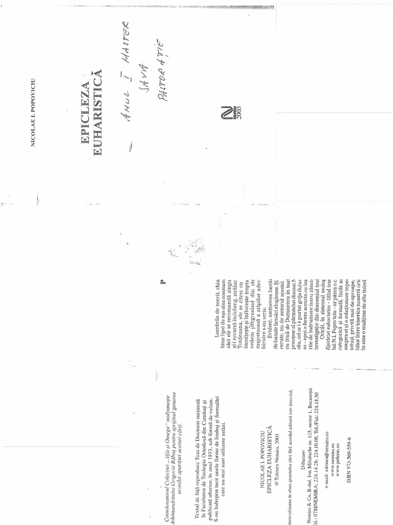 Nicolae I. POPOVICIU - Epicleza Euharistica | PDF