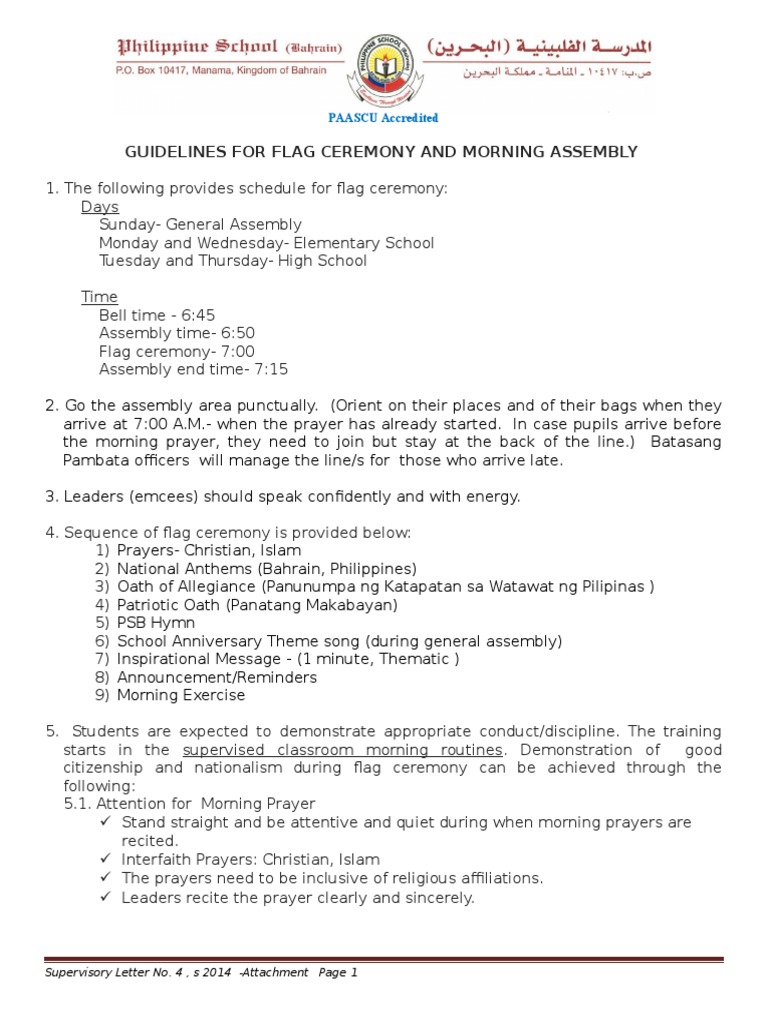 Flag Ceremony Guidelines for Schools | PDF | Prayer | Schools