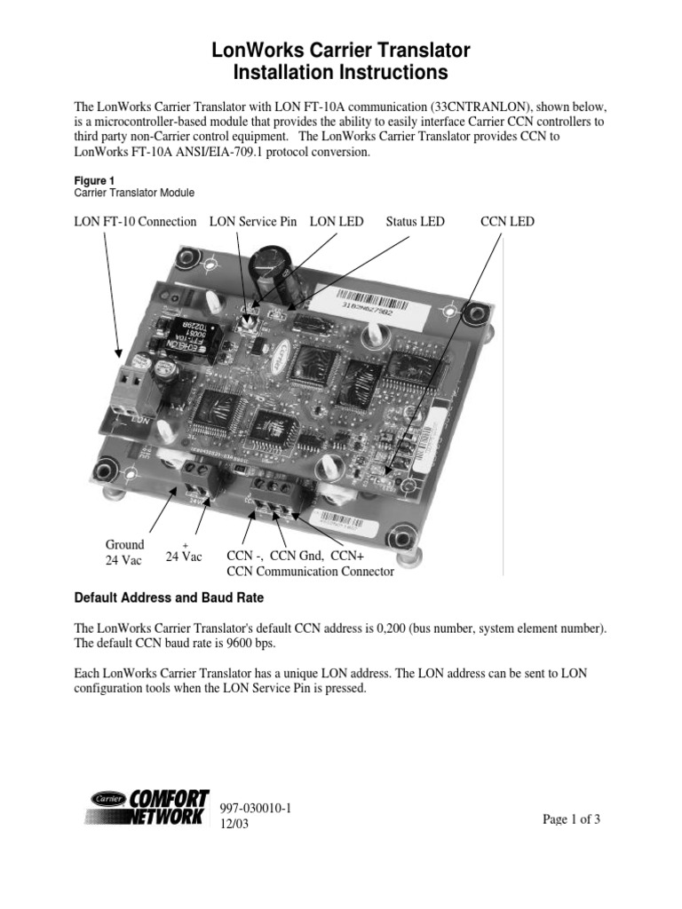 CCN - Lonworks LEI Installation Instructions | PDF | Electrical ...