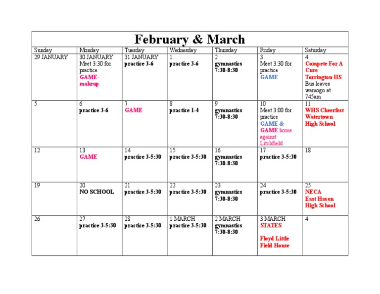 Feb-March Schedule | PDF | Cooking, Food & Wine