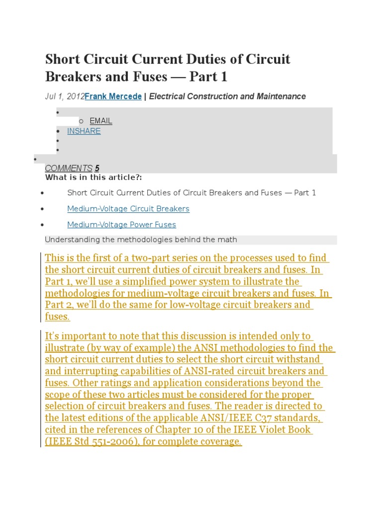 Short Circuit Current Duties of Circuit Breakers and Fuses | Download ...
