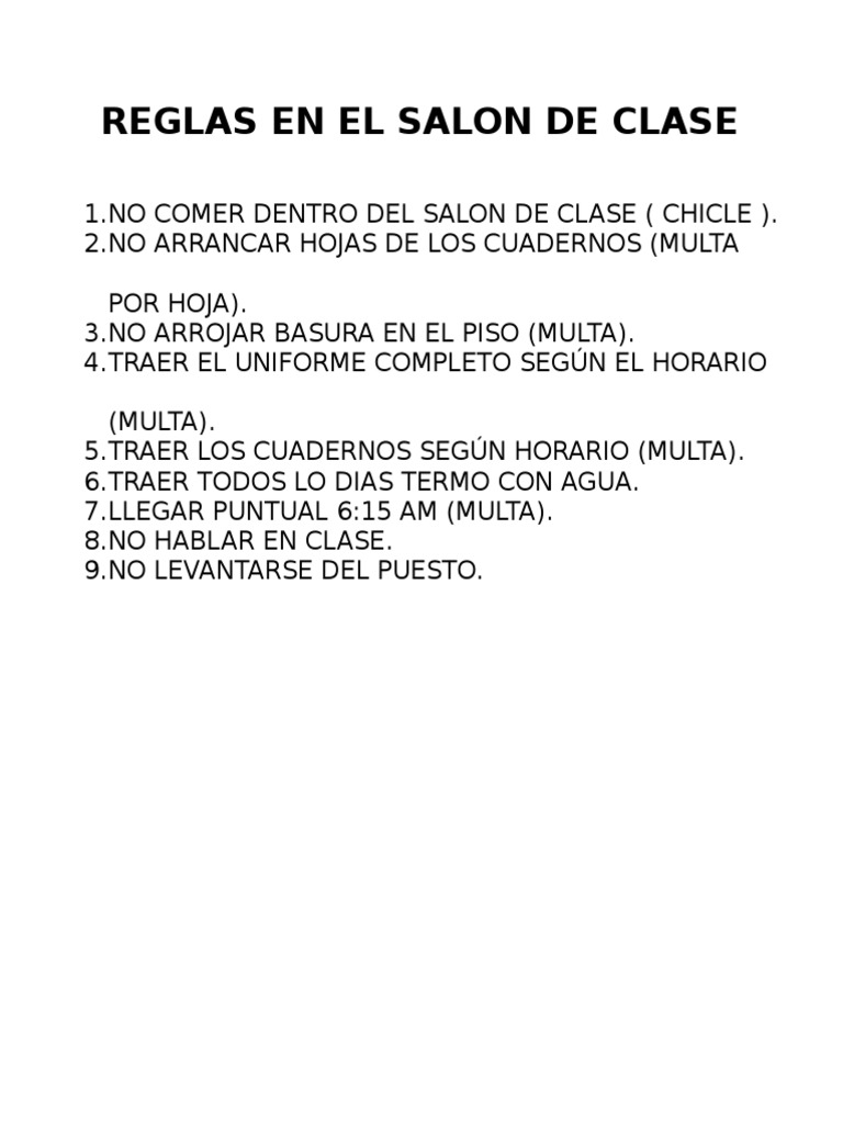 Reglas en El Salon de Clase | PDF