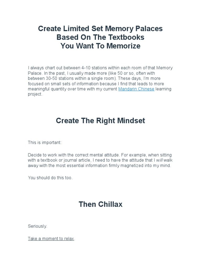 Create Limited Set Memory Palaces Based On The Textbooks | PDF | Memory ...