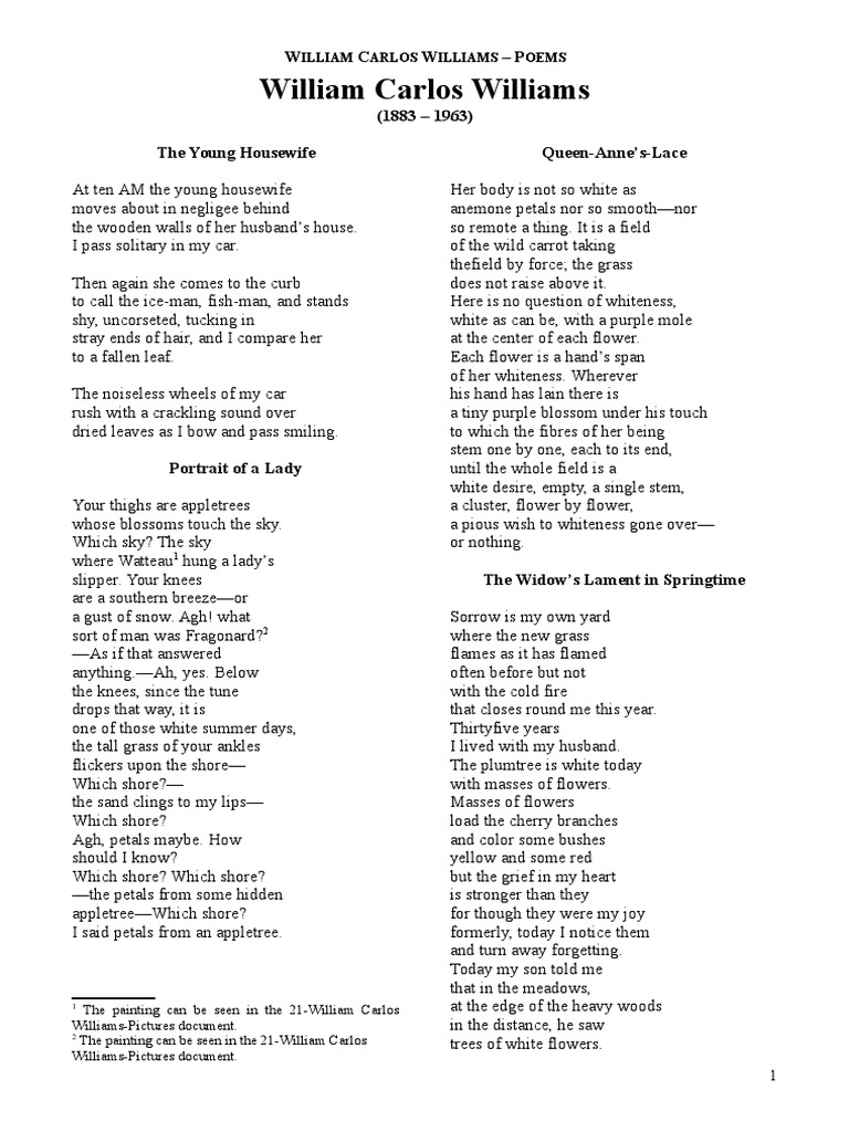 21 William Carlos Williams Poems | PDF | Plants | Nature