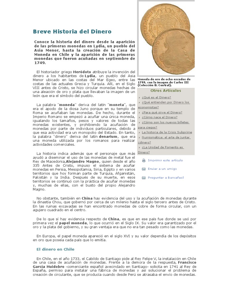 Breve Historia Del Dinero | PDF | Monedas | Dinero