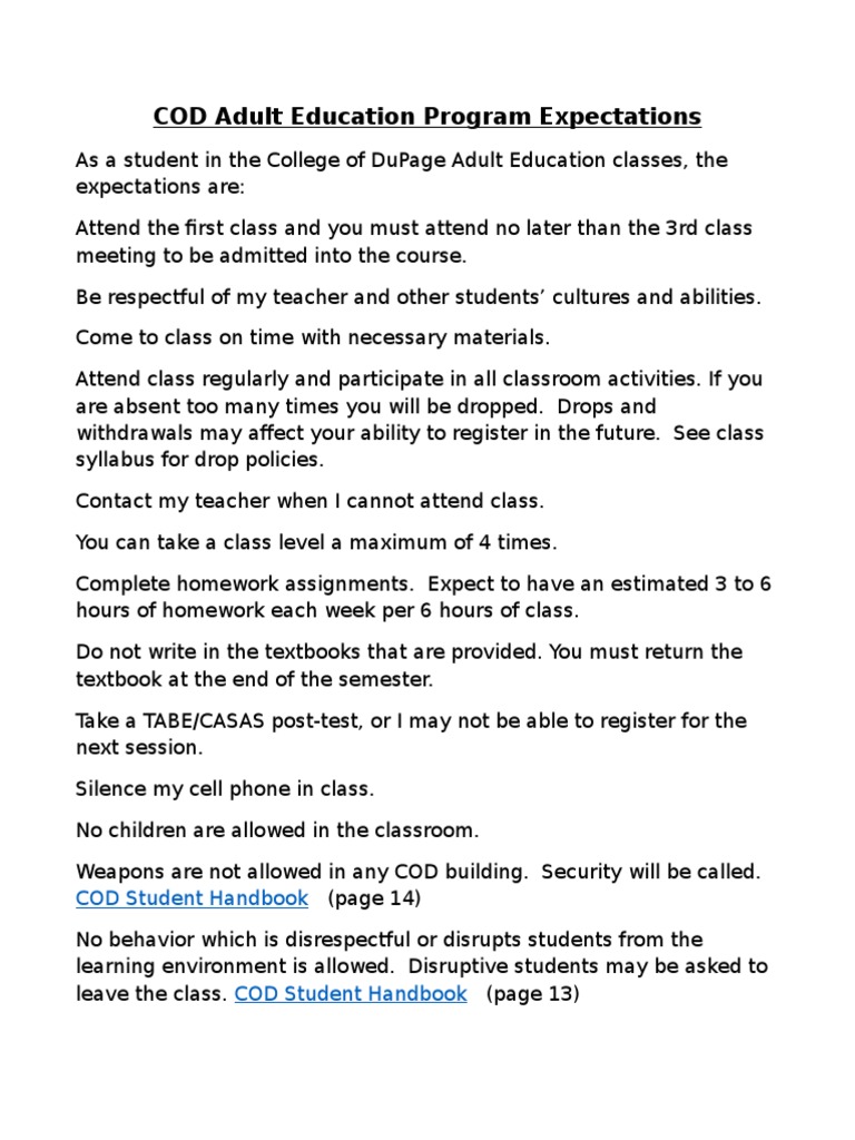 Cod Program Expectations | PDF