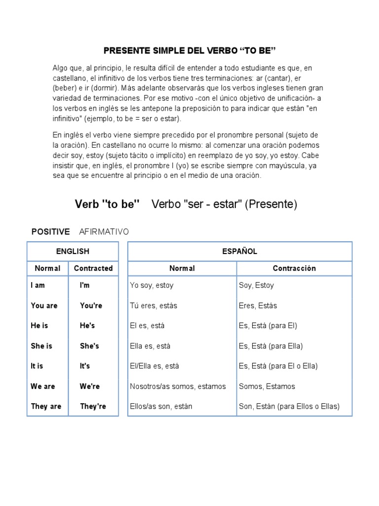 Verbo "To Be" en Presente Simple | PDF | Verbo | Sustantivo