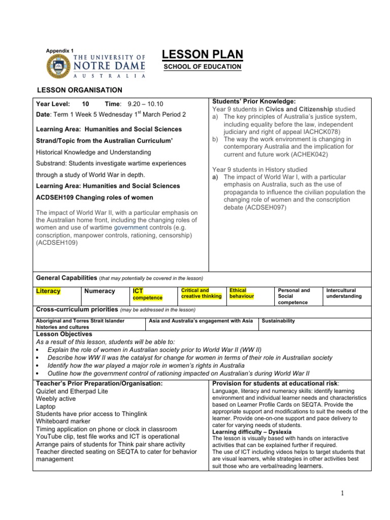 Lesson Plan Wwii | PDF | Educational Assessment | Educational Technology