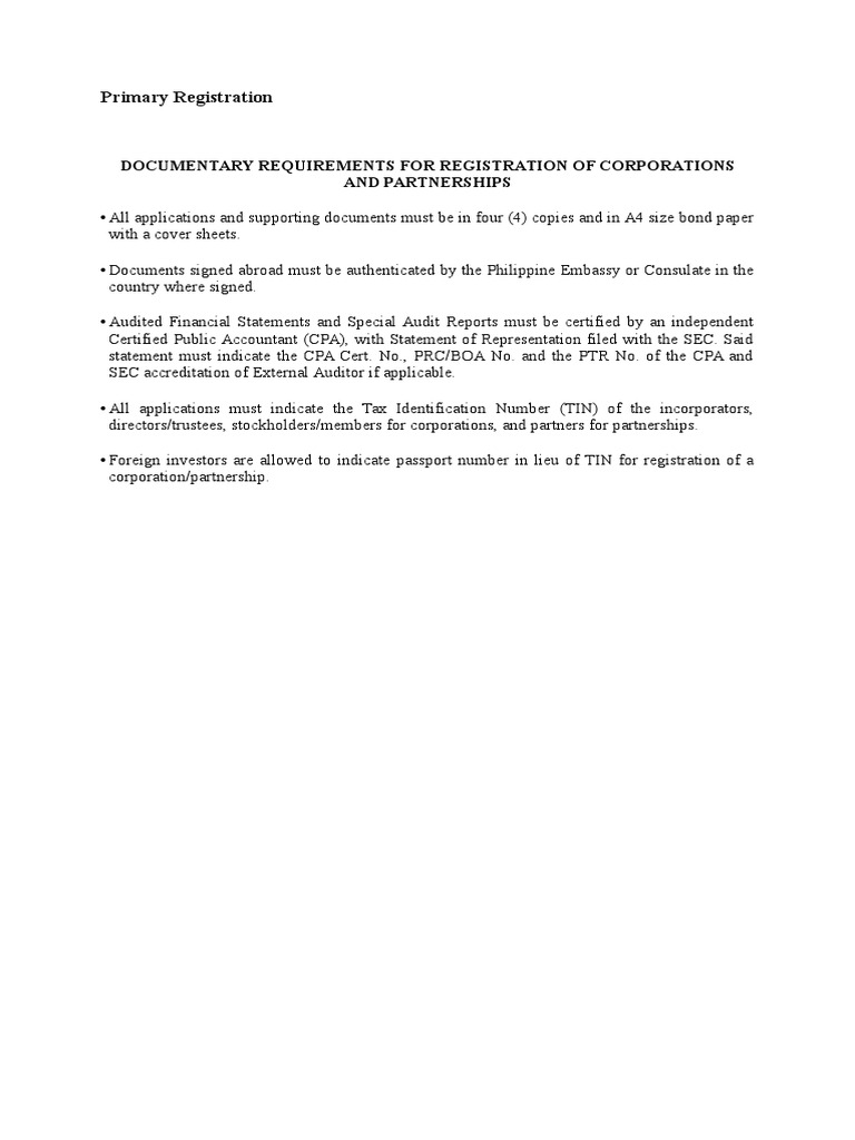 SEC Primary Registration | Corporations | U.S. Securities And Exchange ...