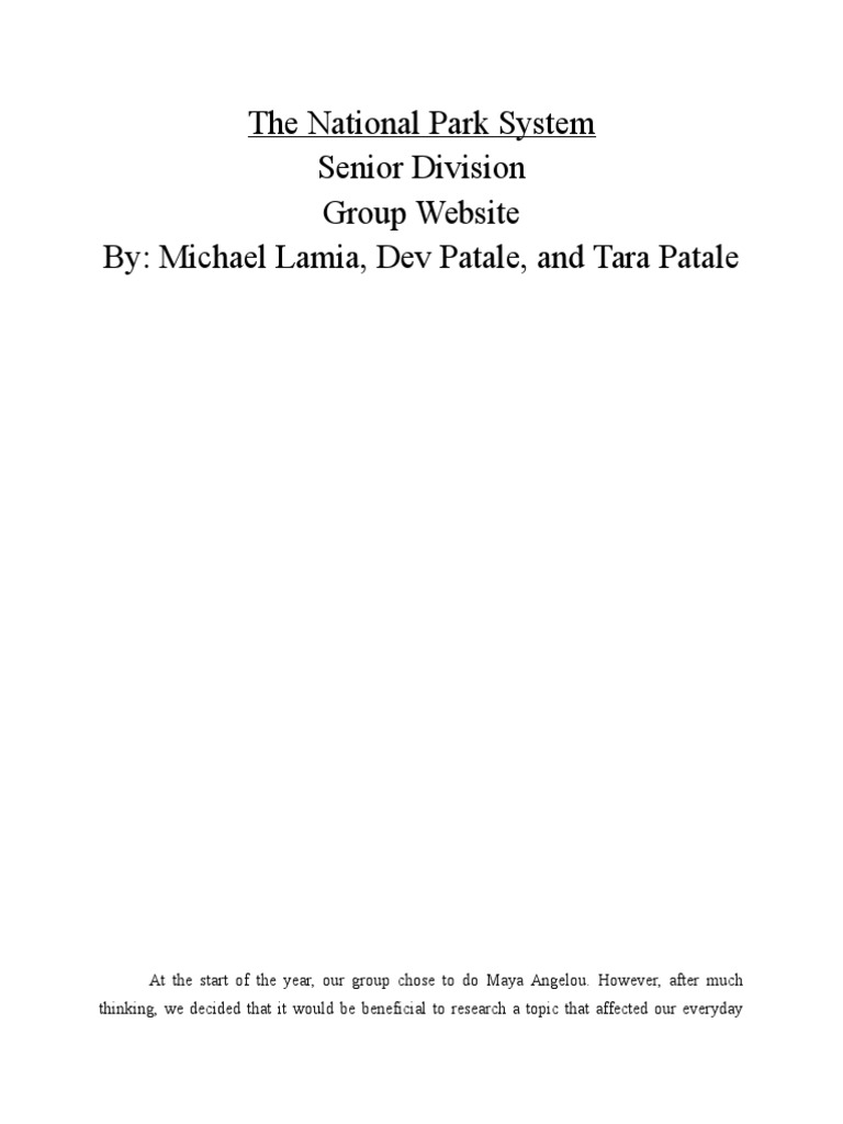 The National Park System Senior Division Group Website By: Michael ...