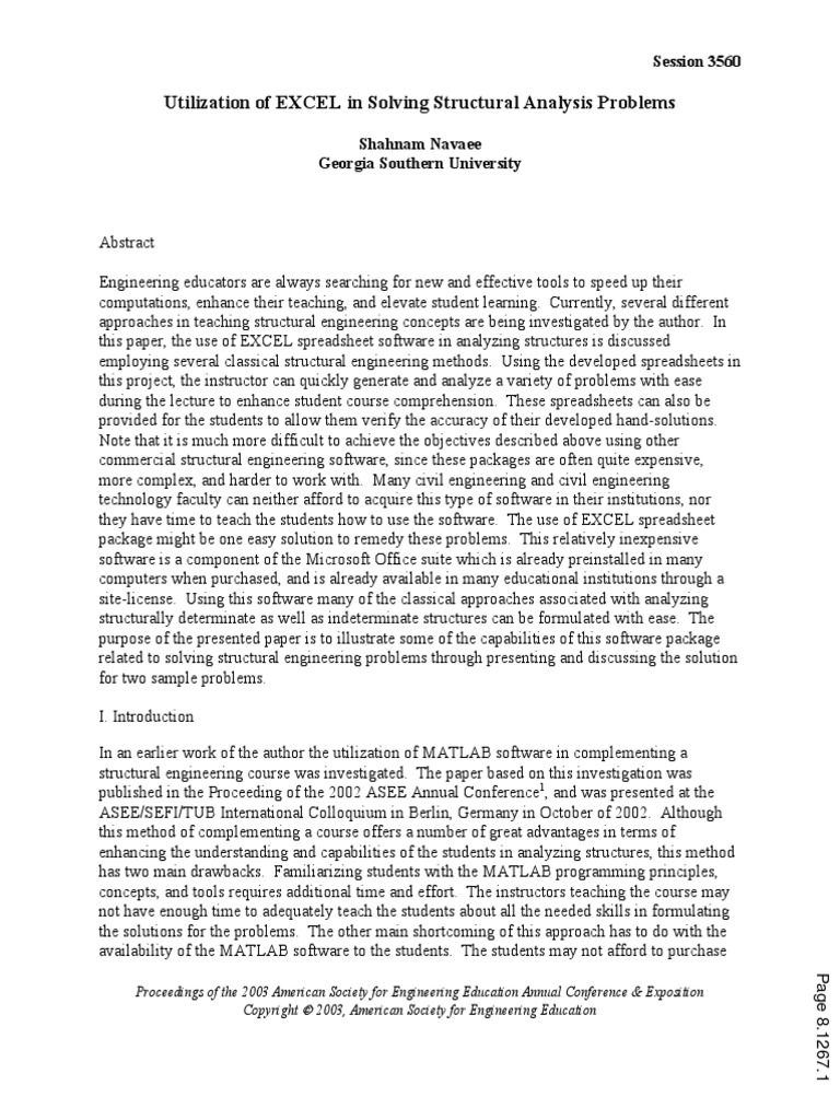 Utilization of Excel in Solving Structural Analysis Problems | PDF ...