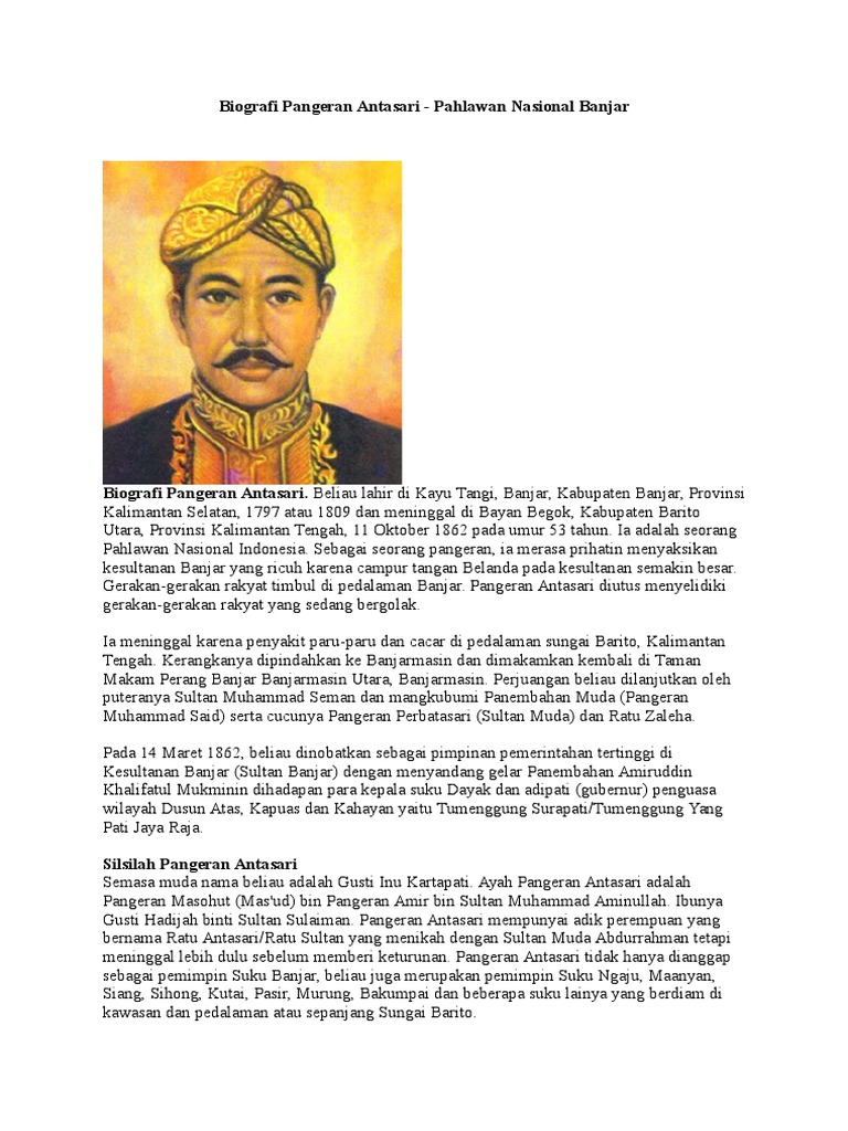 Biografi Pangeran Antasari, Pahlawan Banjar | PDF