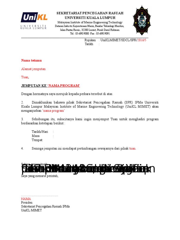 Surat Jemputan Program (VIP) | PDF