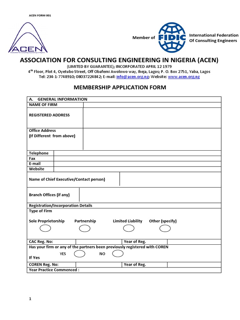 Application for Membership of the Association for Consulting ...