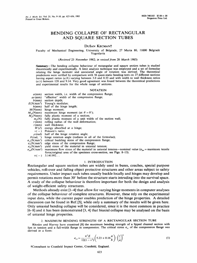 Bending Collapse of Tube Sections | PDF | Plasticity (Physics) | Yield ...