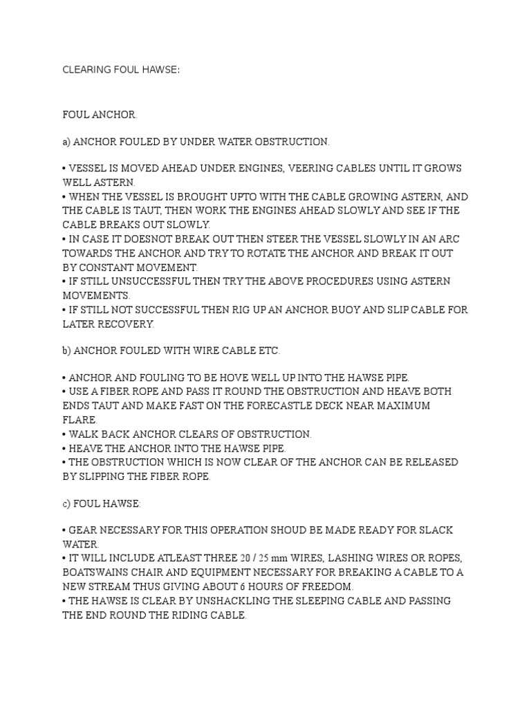 Clearing Foul Hawse | PDF | Anchor | Rope