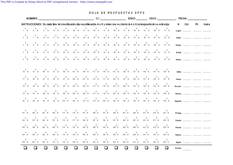 TEST EPPS EDWARDS Hoja de Respuestas