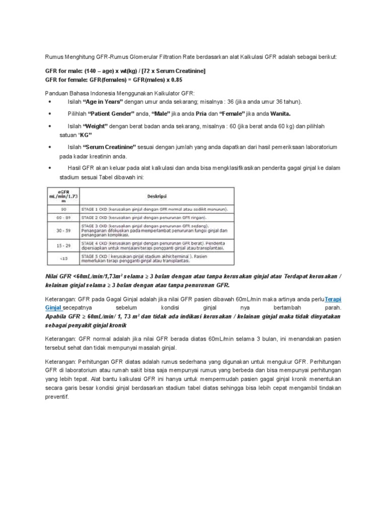Rumus Menghitung GFR | PDF