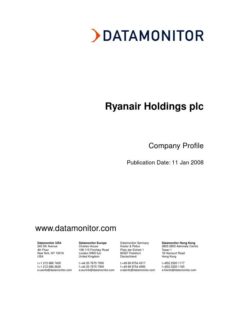 Ryanair Holdings PLC SWOT Analysis PDF | PDF | Airlines | Aviation