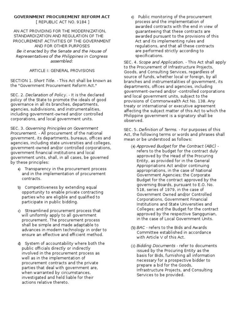 Government Procurement Reform Act | PDF | Procurement | Arbitration