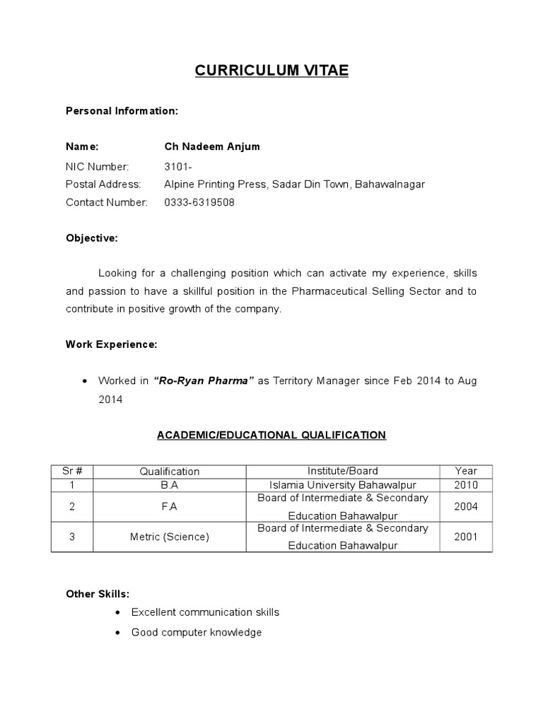 Nadeem CH CV | PDF | Cognition | Learning