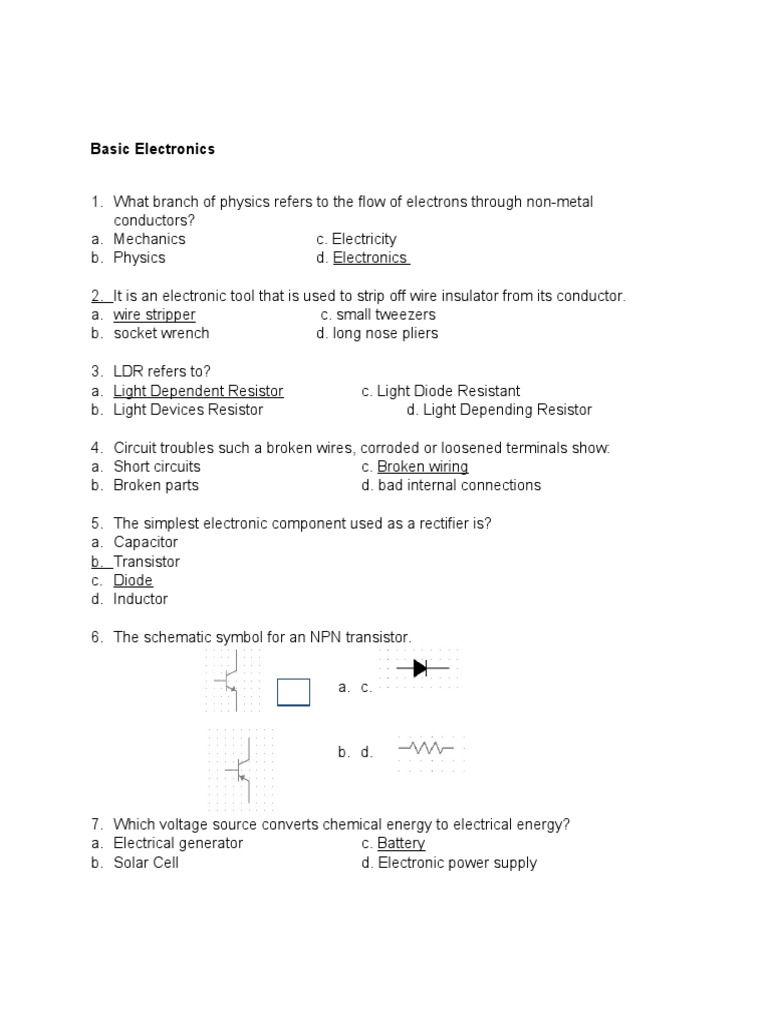 Electronics Questionnaire | PDF | Resistor | Electronic Component