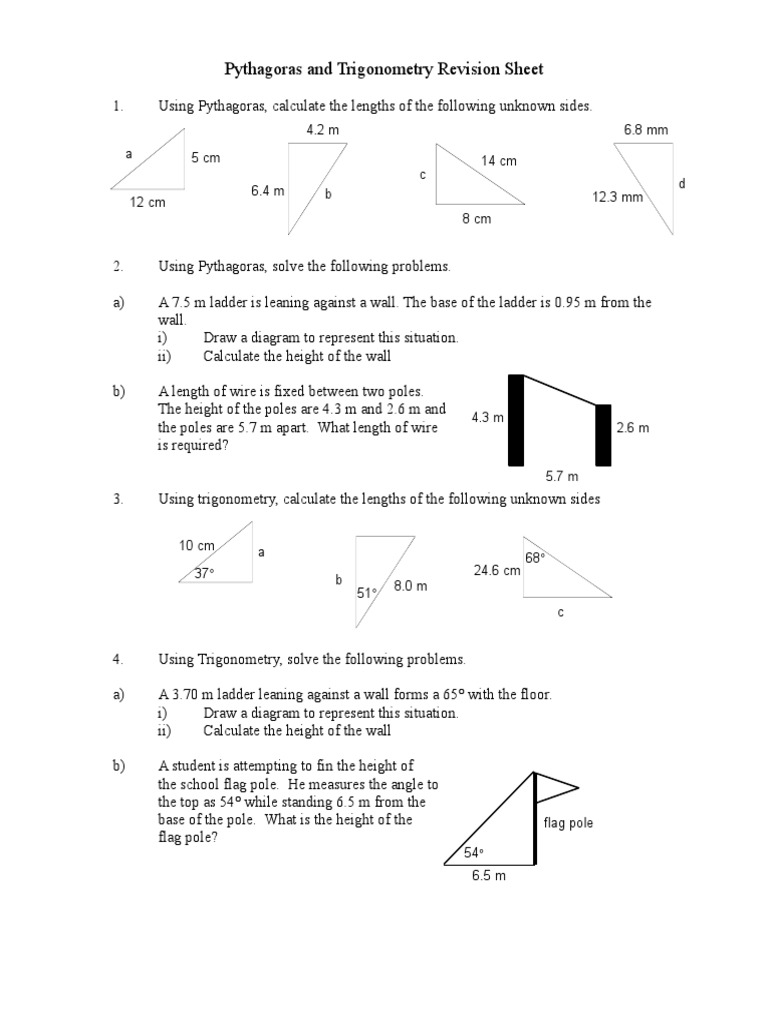 Year 10 Pythagoras and Trigonometry Revision | PDF