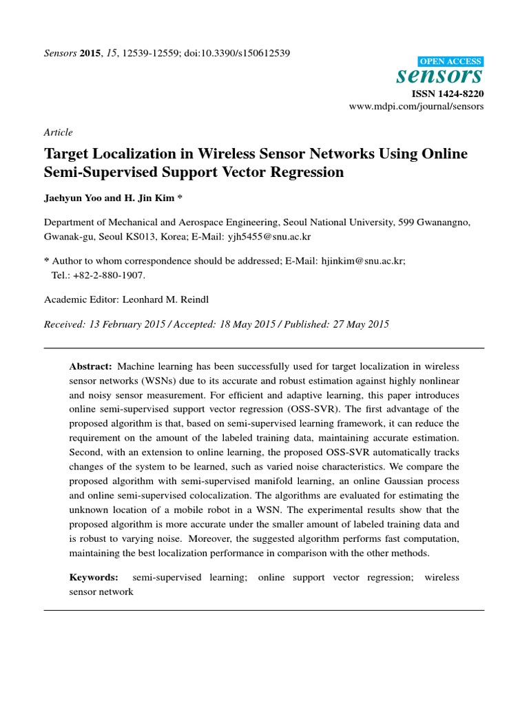 Sensors: Target Localization in Wireless Sensor Networks Using Online Semi-Supervised Support ...
